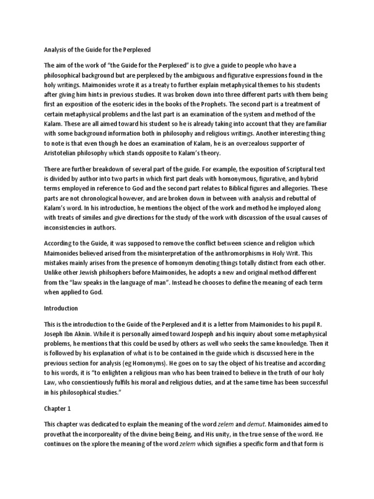 Analysis of The Guide For The Perplexed | PDF | Maimonides ...