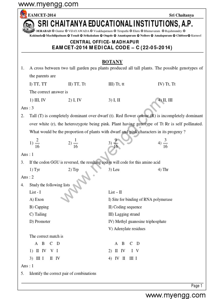 EAMCET 2014 Medical Question Paper With Solutions | PDF | Coordination ...