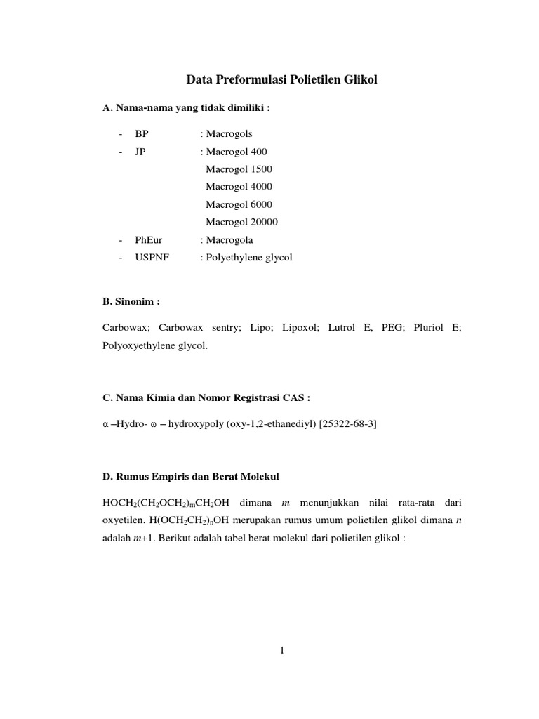 Data Preformulasi Polietilen Glikol | PDF