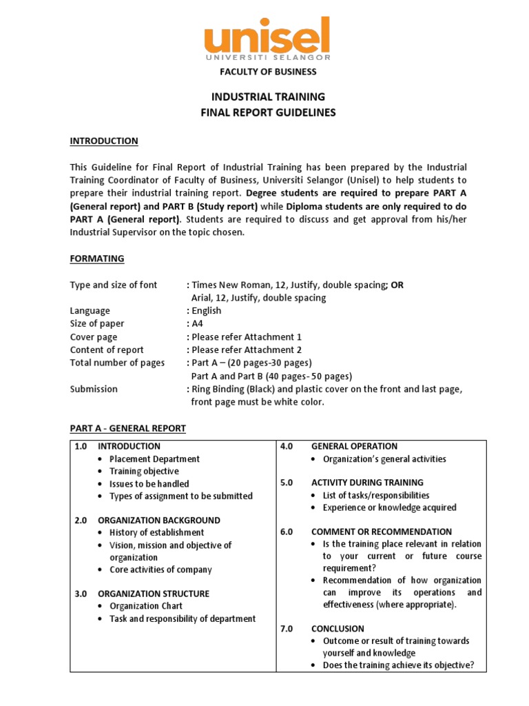 Industrial Training Final Report Guidelines | PDF | Literature Review ... Industrial Training Final Report Guidelines | PDF | Literature Review ...