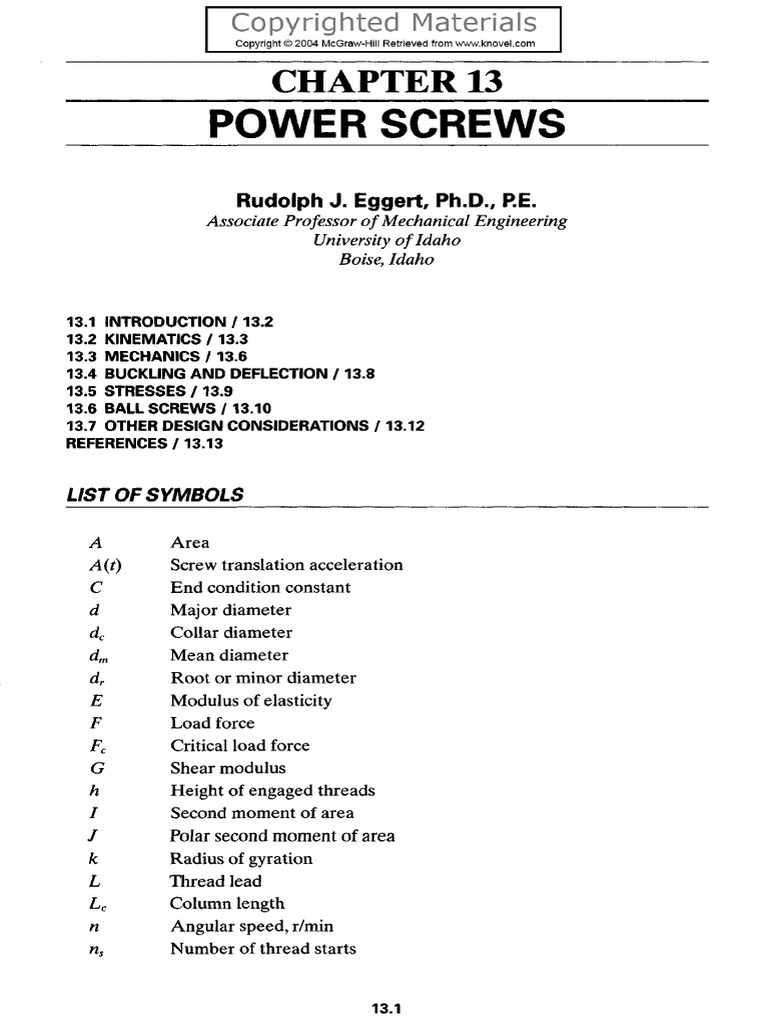 Power Screws | PDF | Buckling | Applied And Interdisciplinary Physics
