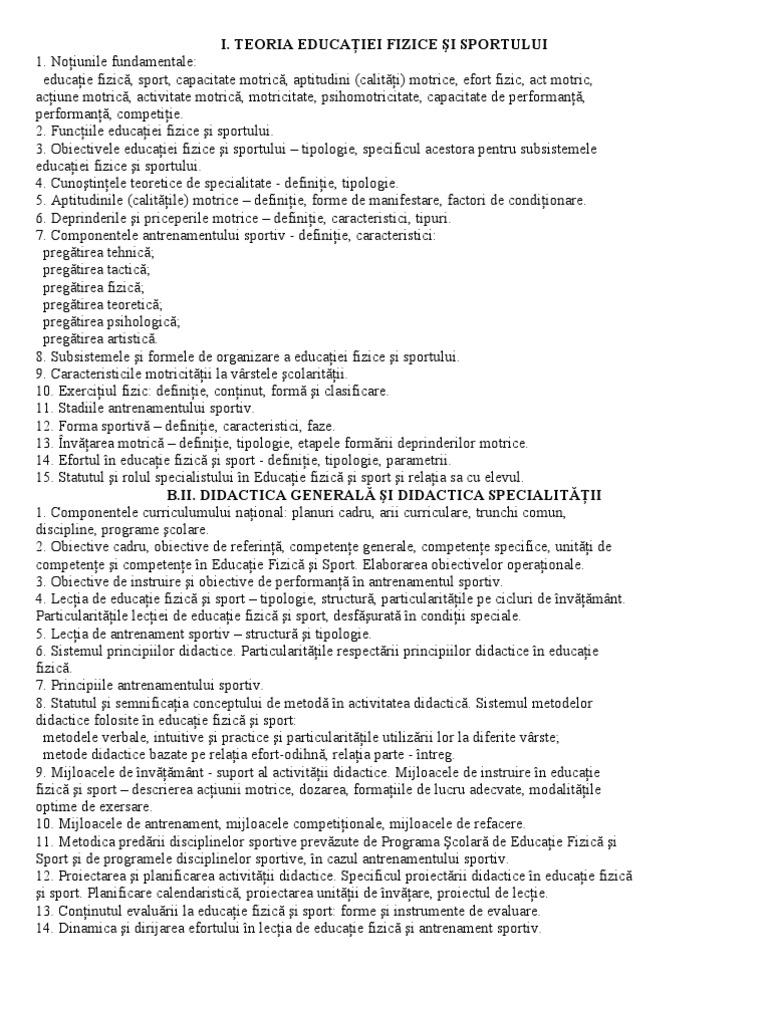 Teoria Educaţiei Fizice Şi Sportului | PDF