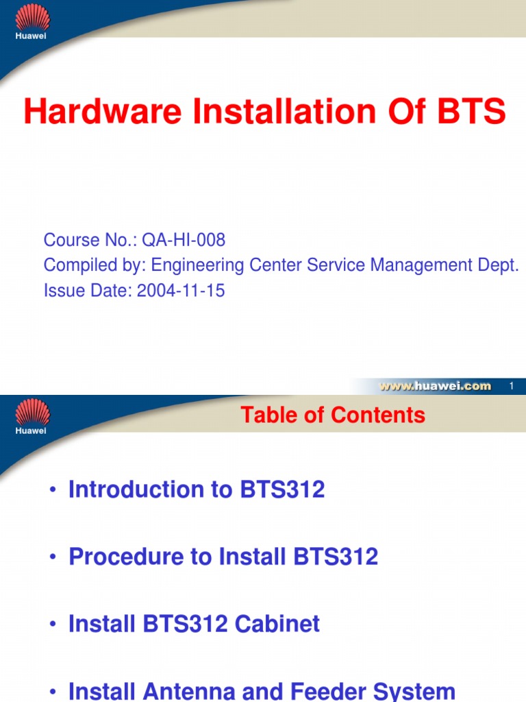 2 Hardware Installation of BTS Huawei | PDF | Cable | Electrical Connector