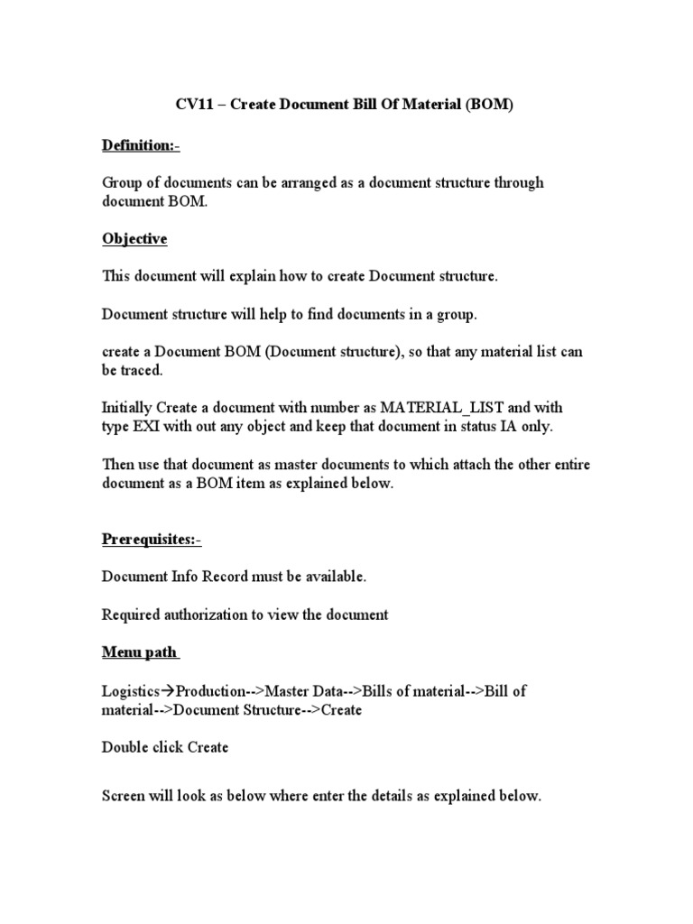 Create Document BOM Structure Guide | PDF