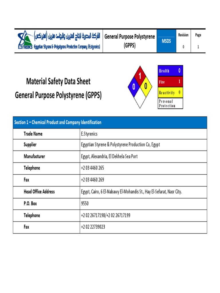 Polystyrene MSDS Overview | PDF | Dangerous Goods | Polystyrene