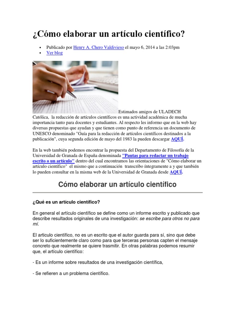 Cómo Elaborar Un Artículo Científico Verdad Science