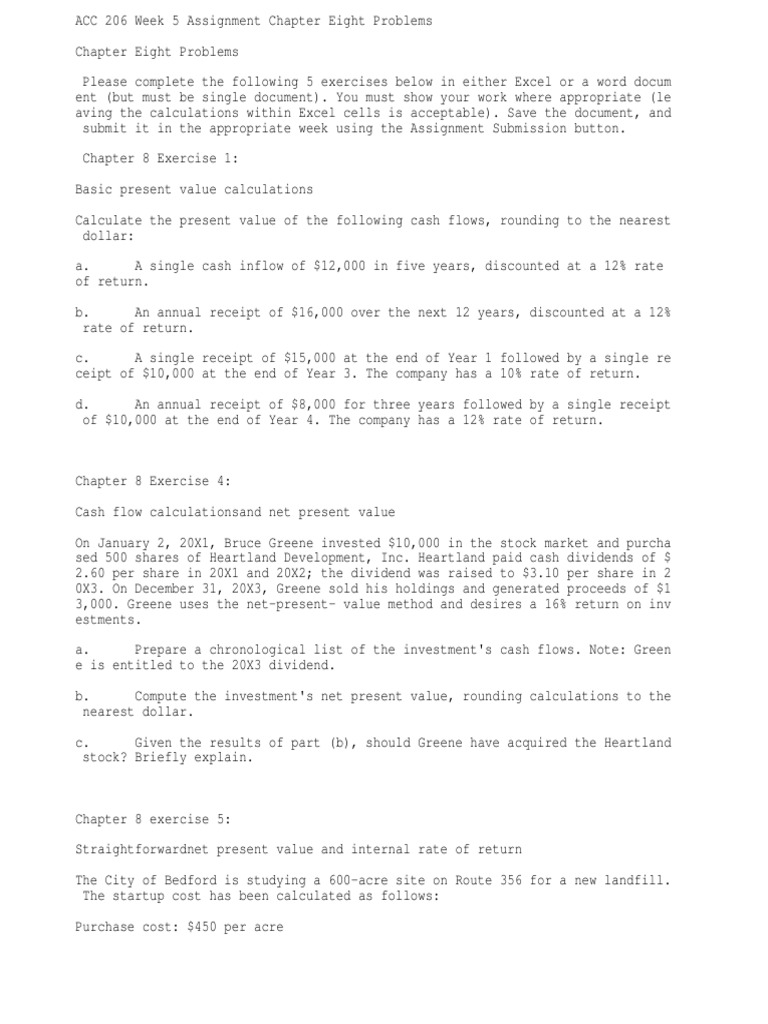 ACC 206 Week 5 Assignment Chapter Eight Problems | PDF | Present Value ...
