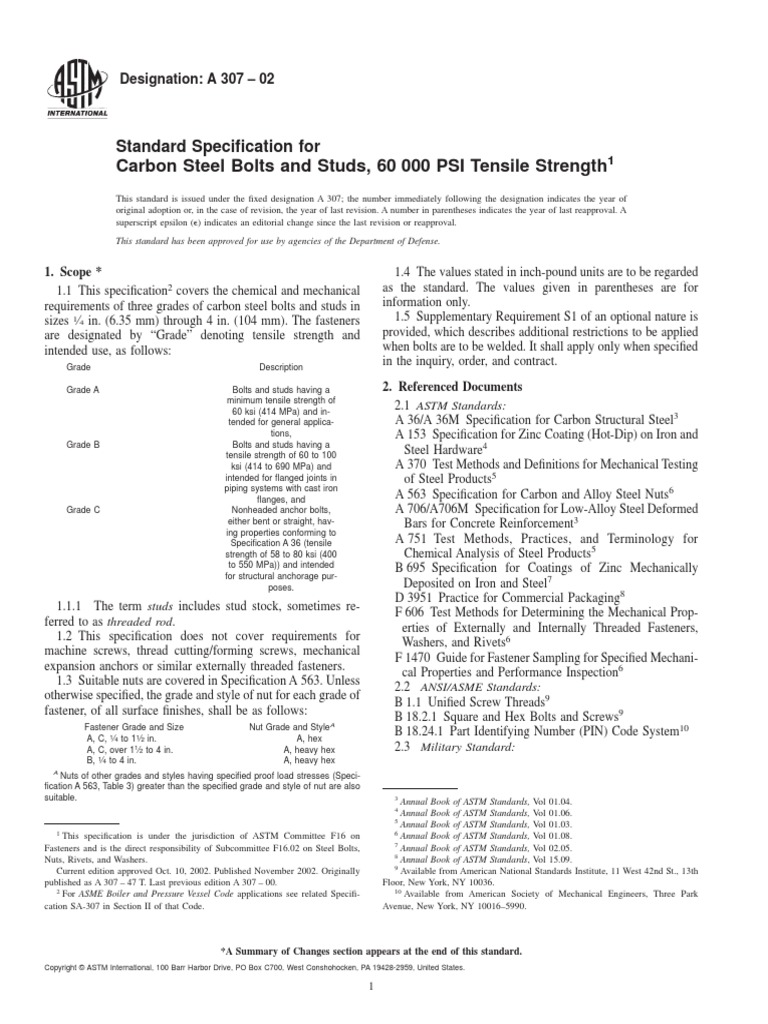 A307 PDF | PDF | Screw | Steel
