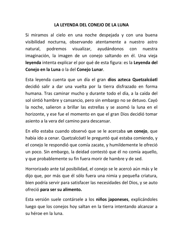 La Leyenda Del Conejo de La Luna | PDF | Luna | Ocio