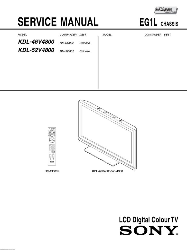 Sony Eg1l Chassis Kdl-46v4800 LCD TV SM | PDF | Electricity ...