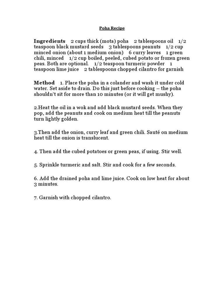 Mota Poha Recipe and Preparation Guide | PDF
