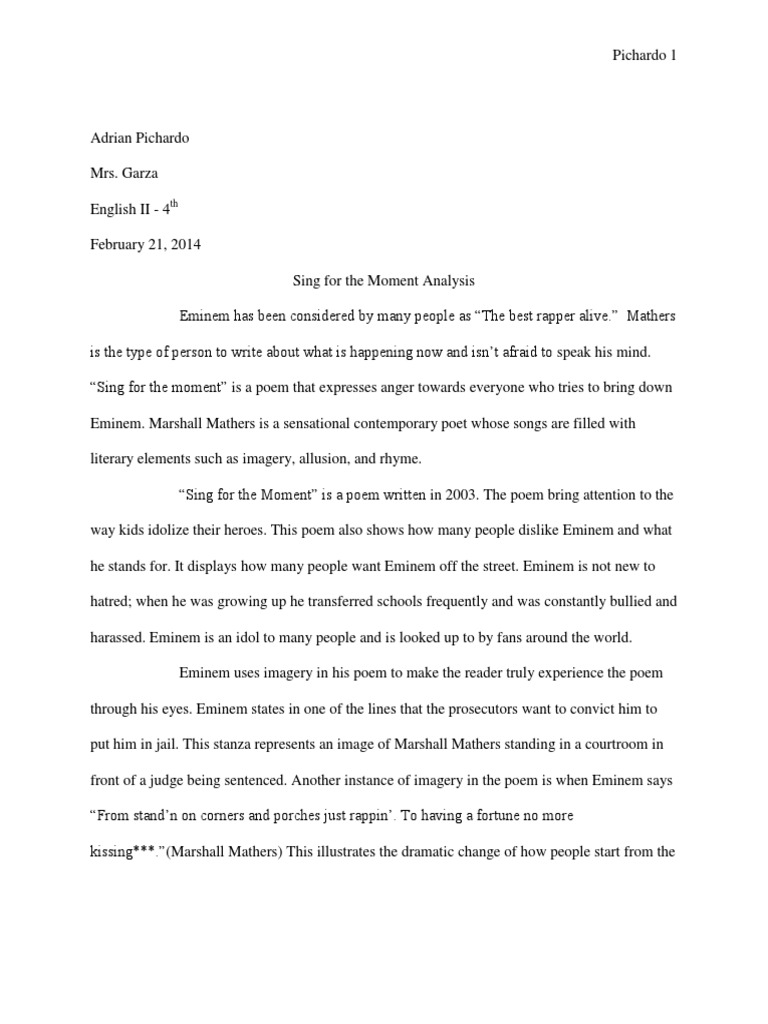 Eminem Poem Analysis | PDF | Poetry | Entertainment (General)