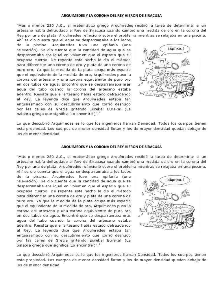 Arquimedes y La Corona Del Rey Hieron de Siracusa | Densidad ...