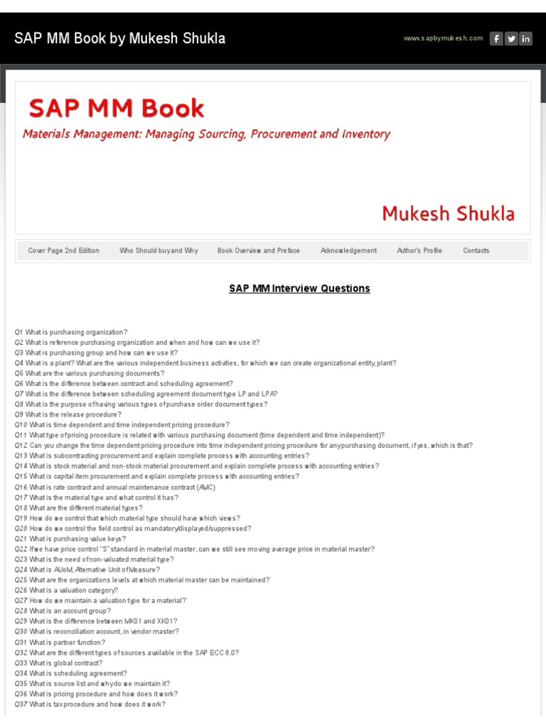 IQ&a - SAP MM Book by Mukesh Shukla | PDF | Warehouse | Invoice