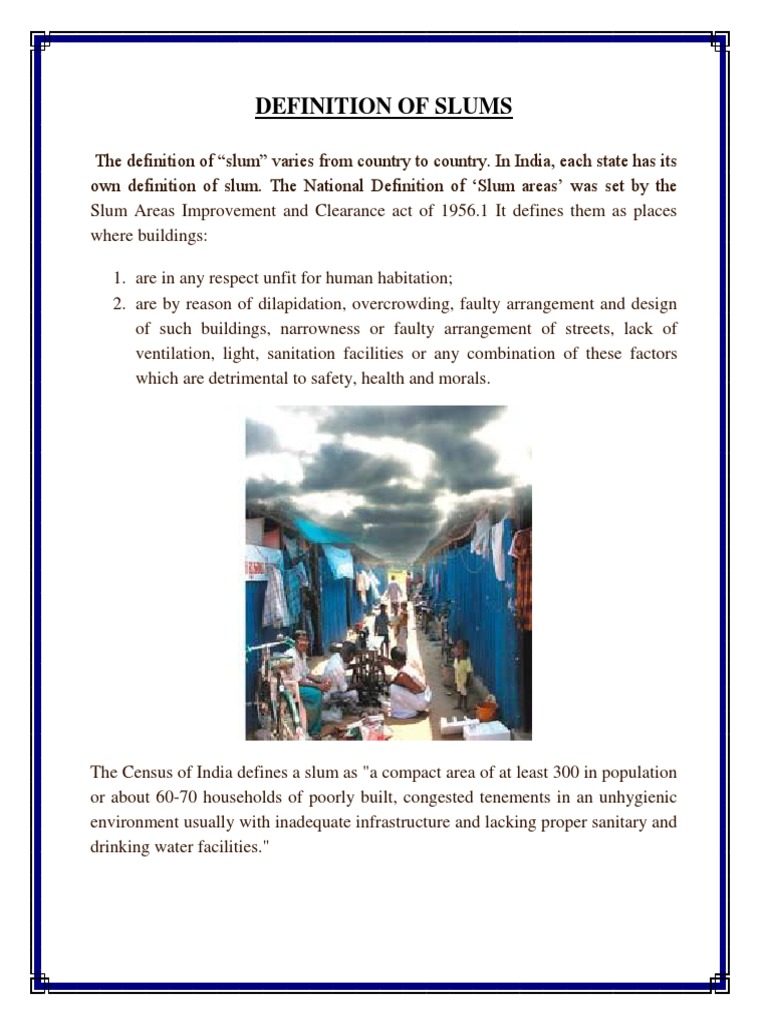 Definition of Slums | Slum | Alcoholism