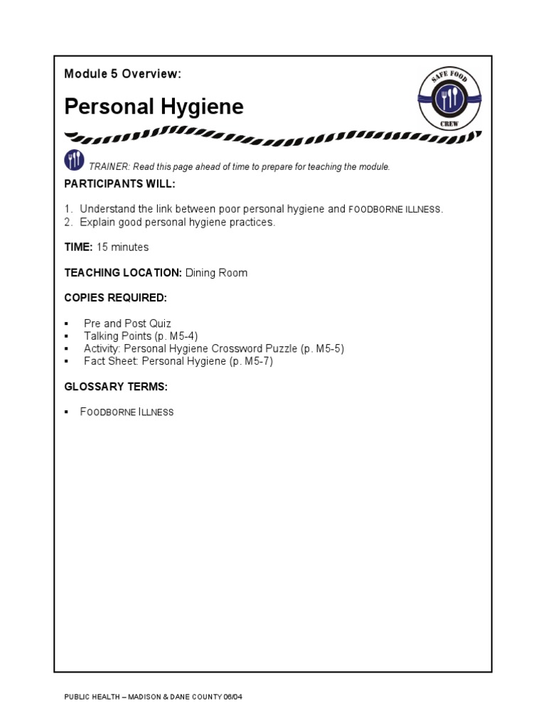 M05 PersonalHygiene | PDF | Hygiene | Hand Washing