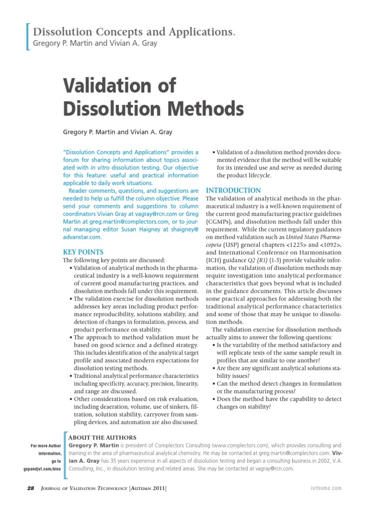 Validation of Dissolution Methods | PDF | Filtration | Experiment