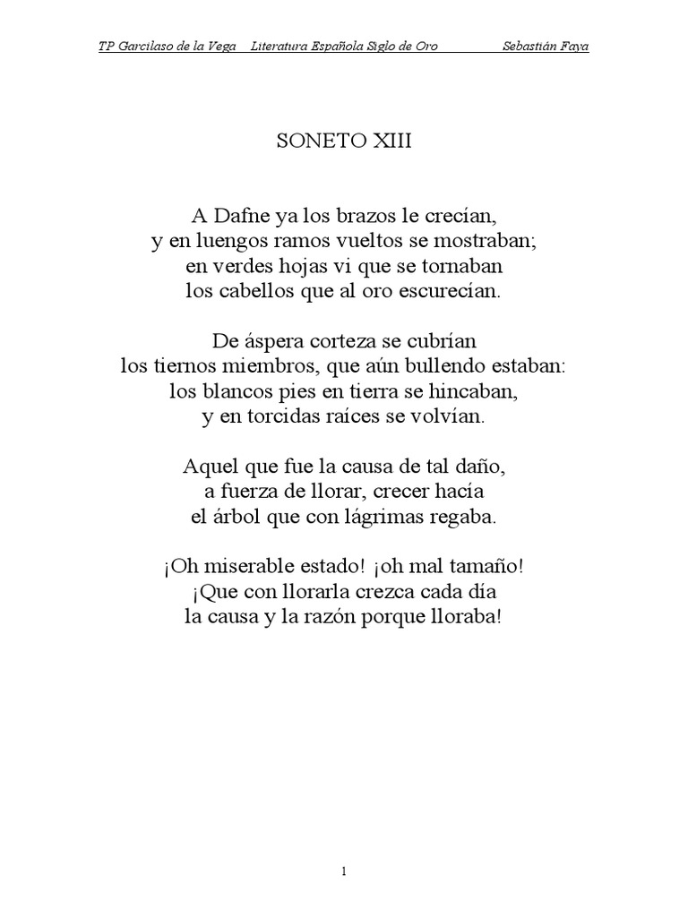 Análisis Metrico Soneto XIII Garcilaso | Sonetos | Teoría literaria