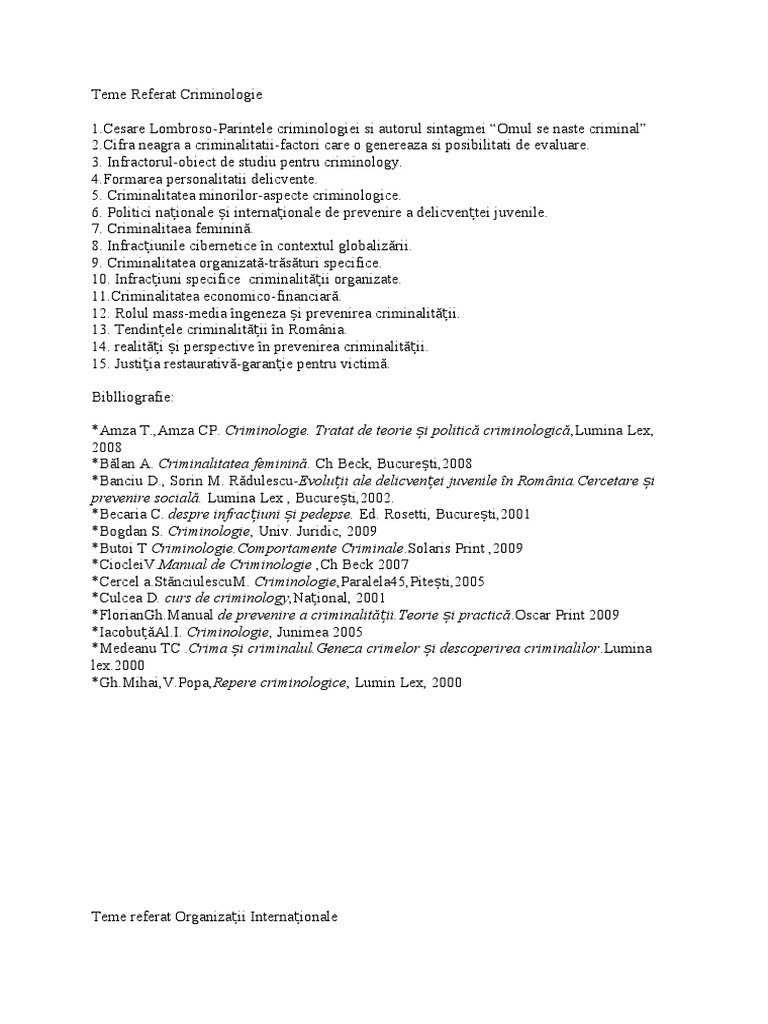 Teme Referat Criminologie | PDF