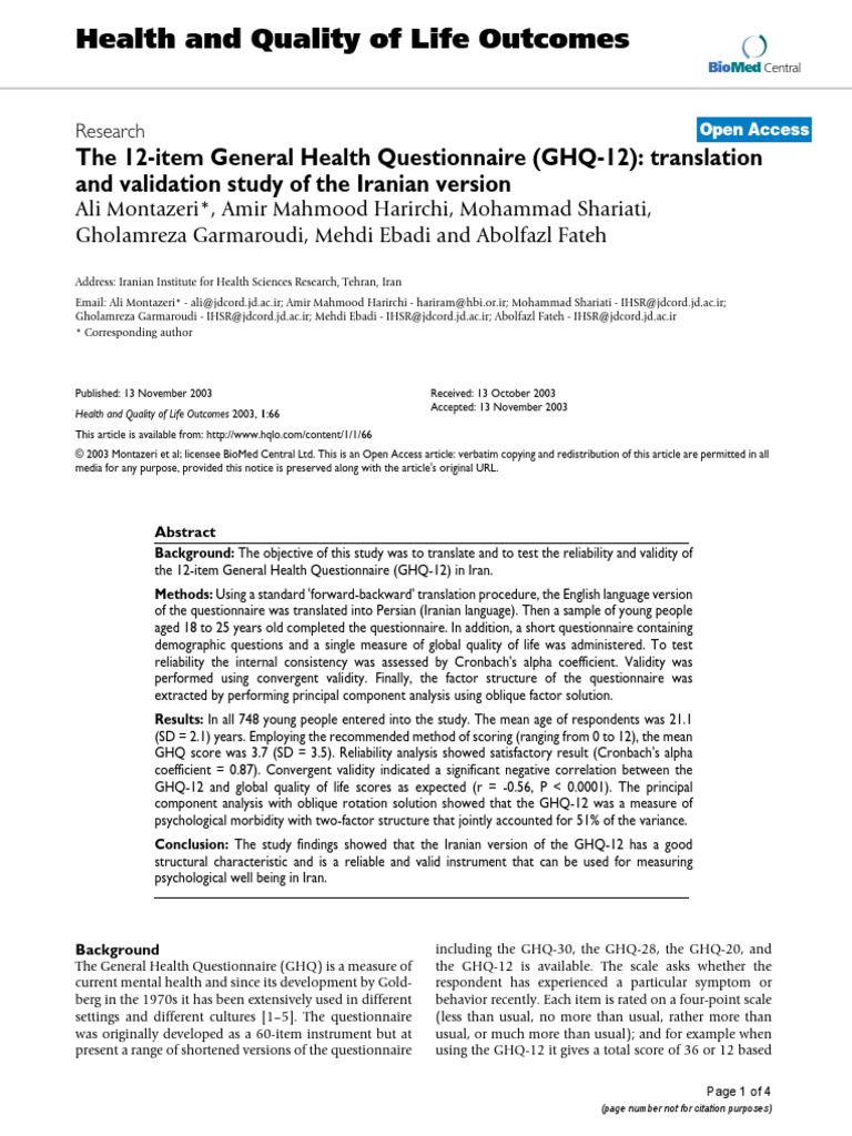 General Health Questionnaire | PDF | Cronbach's Alpha | Internal Consistency
