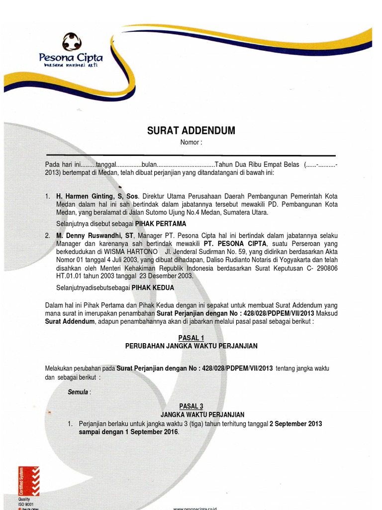 Contoh Surat Addendum | PDF | Bisnis