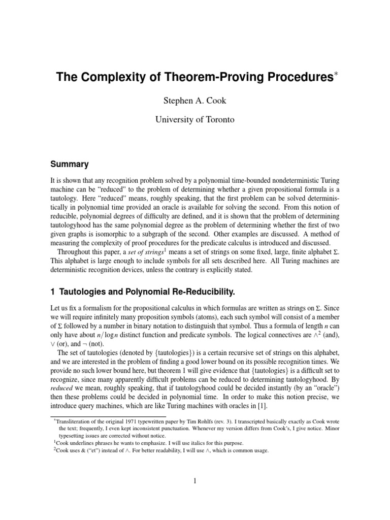 The Complexity of Theorem-Proving Procedures | PDF | First Order Logic | Computational ...