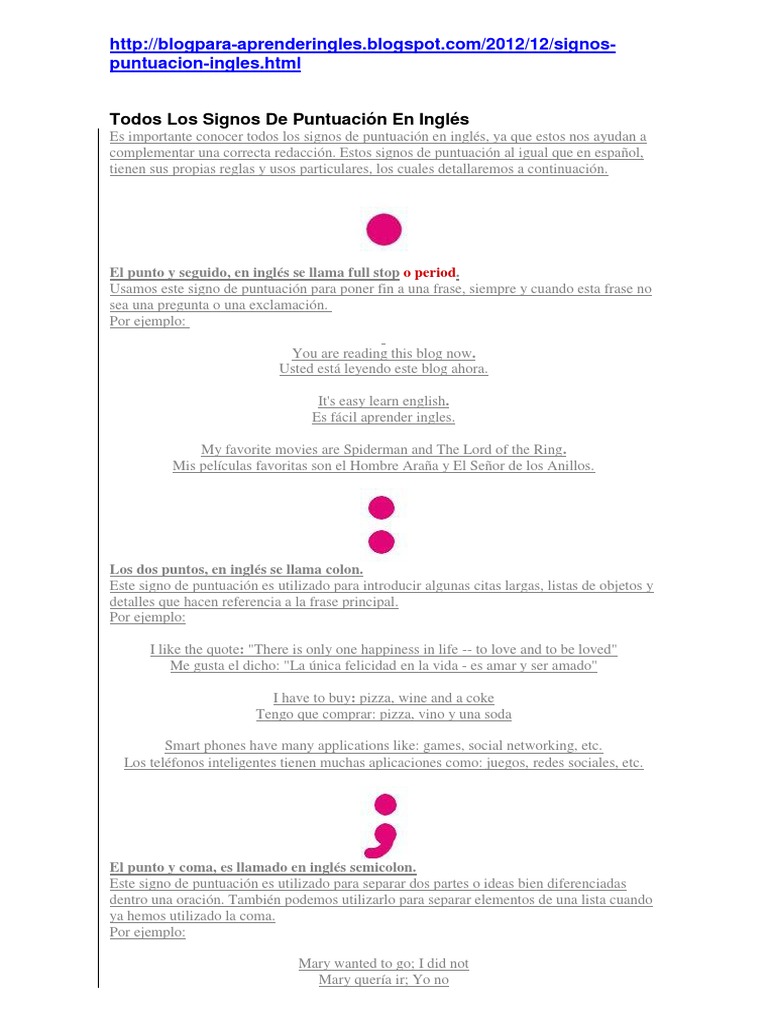 Todos Los Signos de Puntuación en Inglés | PDF | Soporte | Ortografía