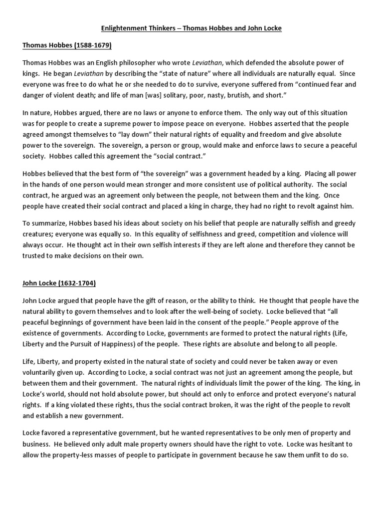 Enlightenment Thinkers | PDF | Social Contract | Natural And Legal Rights