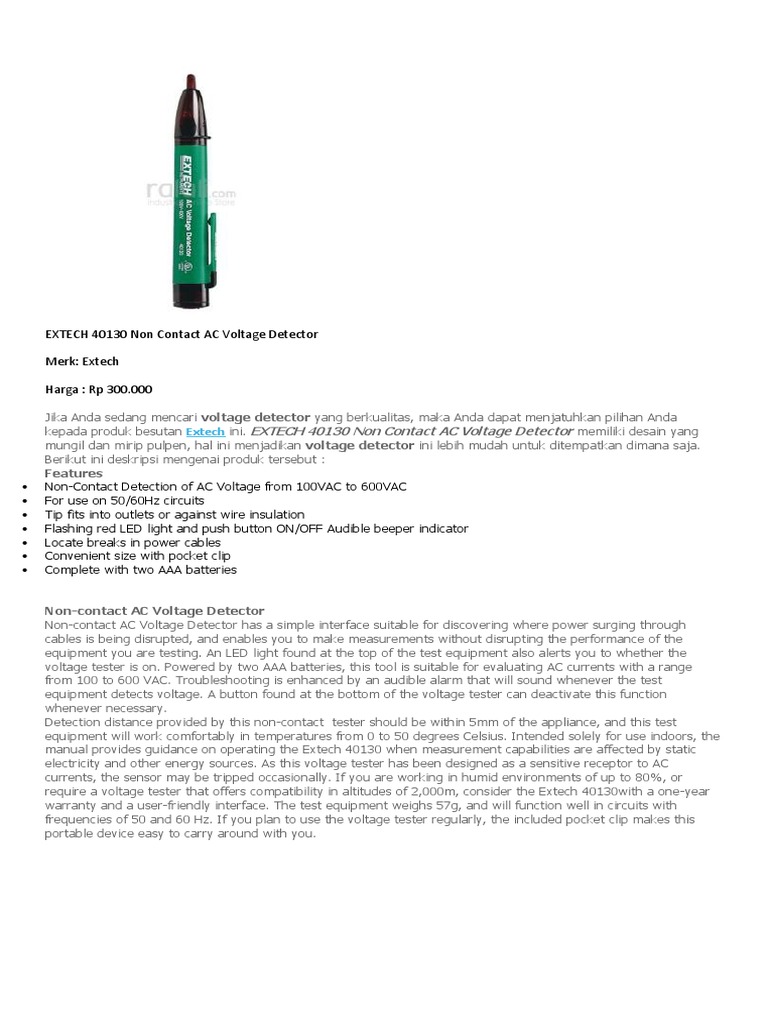 EXTECH 40130 Non Contact AC Voltage Detector | PDF | Voltage ...