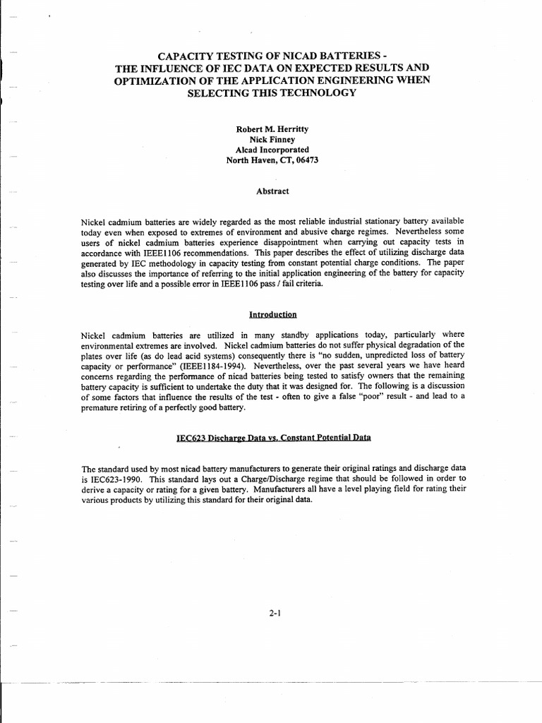 Capacity Testing of NiCad Batteries | PDF | Battery (Electricity ...
