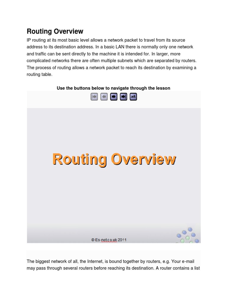 Routing Overview: Use The Buttons Below To Navigate Through The Lesson ...