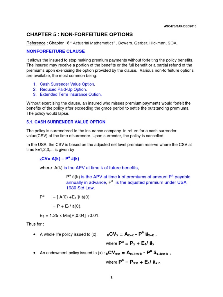 Asc 475 Chap5 Nonforfeiture Options | PDF | Insurance | Financial Services