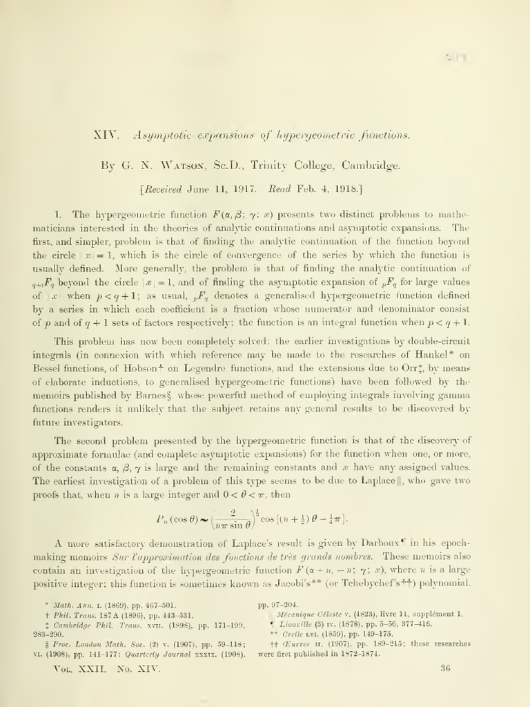 Asymptotic Expansions of Hypergeometnc Functions | PDF | Integral | Trigonometric Functions