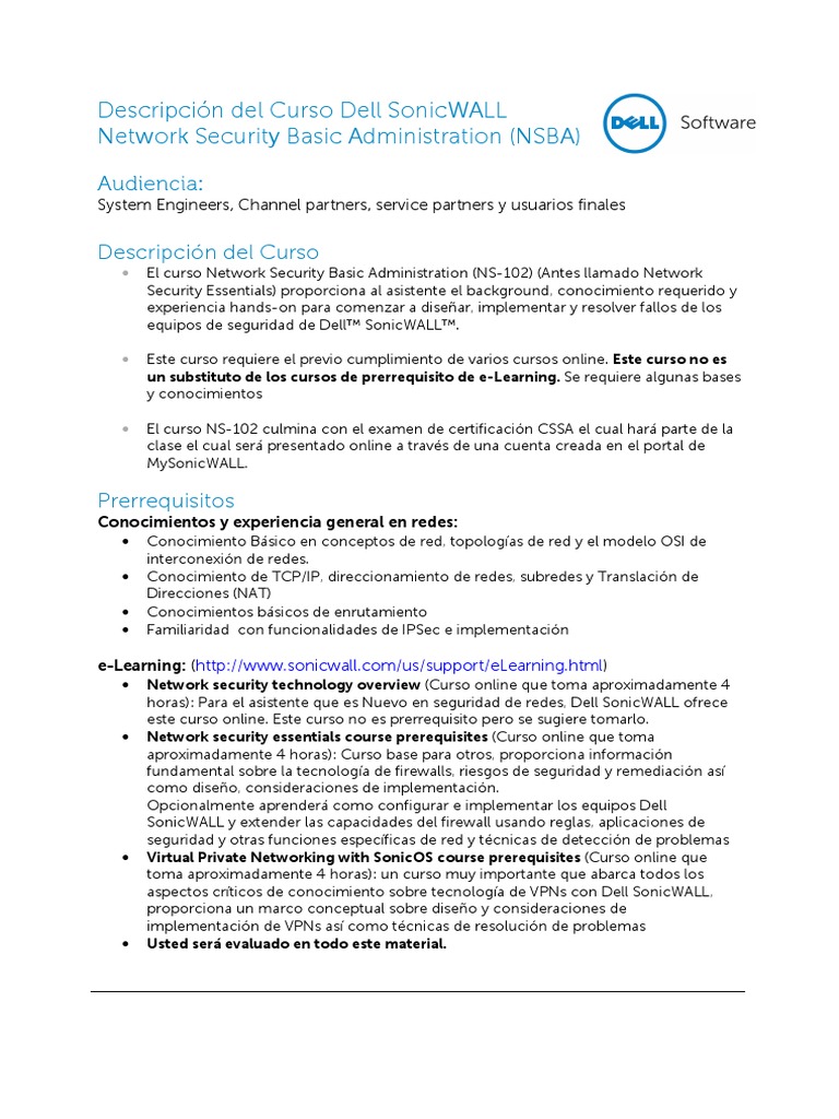 Contenido Curso Dell SonicWall | PDF | La seguridad informática | Seguridad