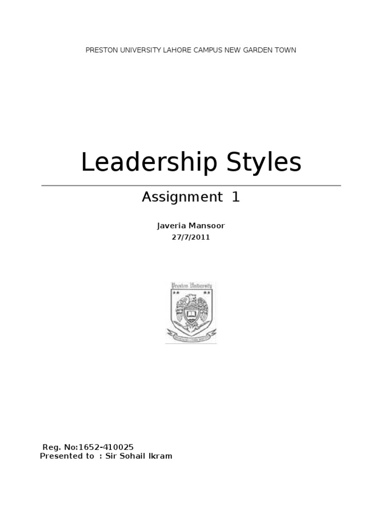 Leadership Styles: Assignment 1 | Leadership | Leadership & Mentoring