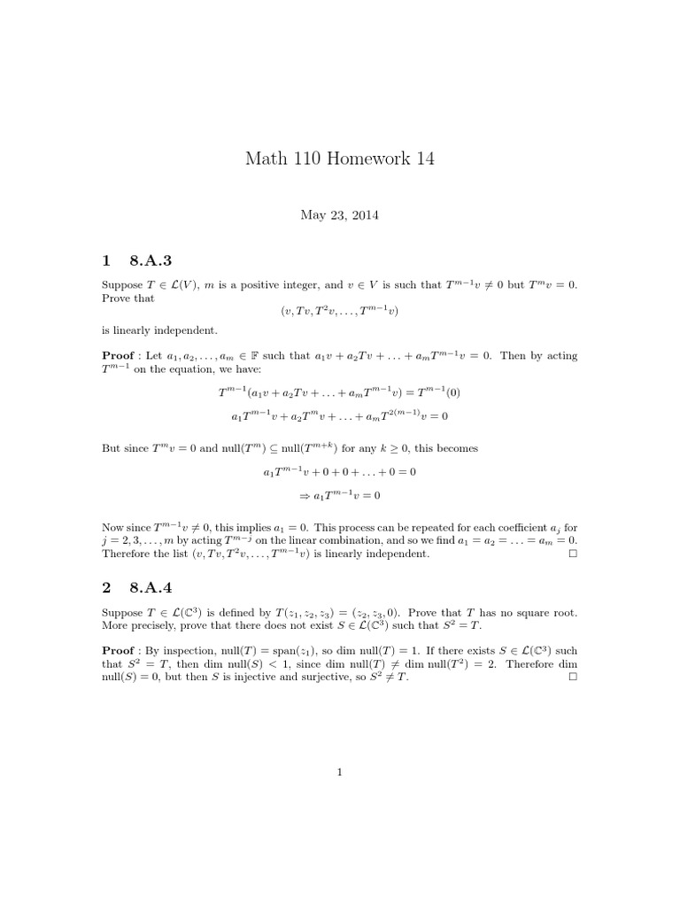 Math 110 Homework | PDF | Eigenvalues And Eigenvectors | Matrix Theory