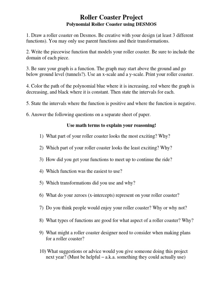 Roller Coaster Project | PDF | Zero Of A Function | Function (Mathematics)