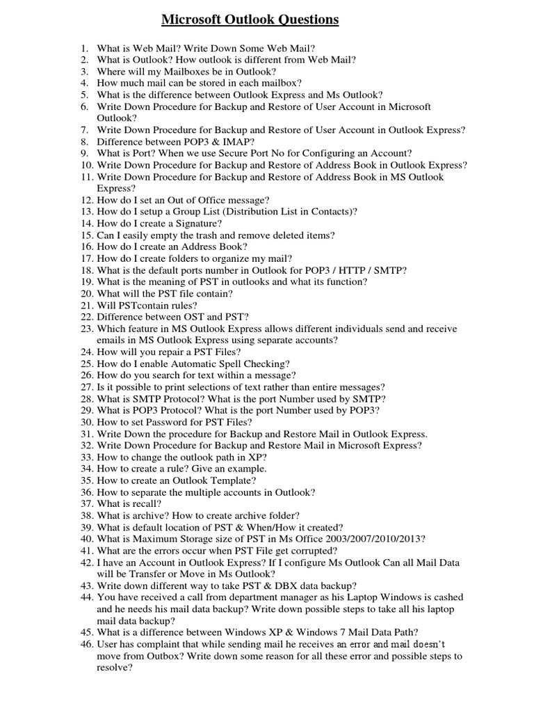 Microsoft Outlook Question | PDF | Microsoft Outlook | Email