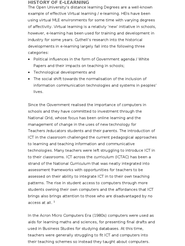 Evolution of E-Learning History | PDF | Educational Technology | Cyberspace