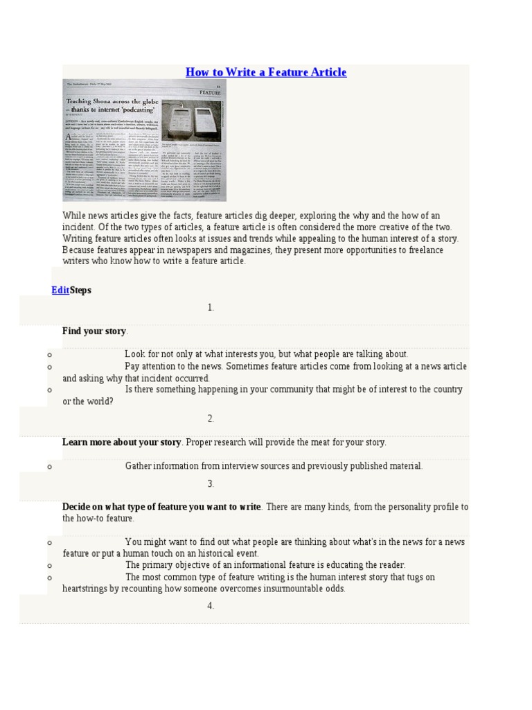 How To Write A Feature Article | PDF | News | Newspapers