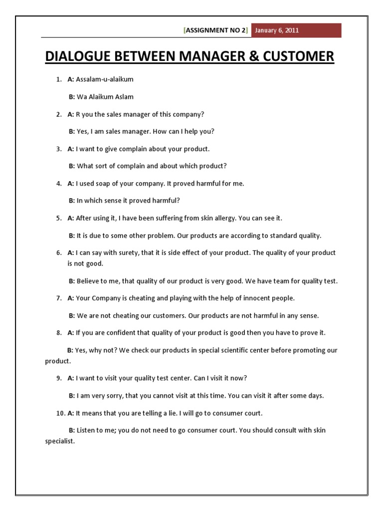 Manager-Customer Complaint Dialogue | PDF | Business