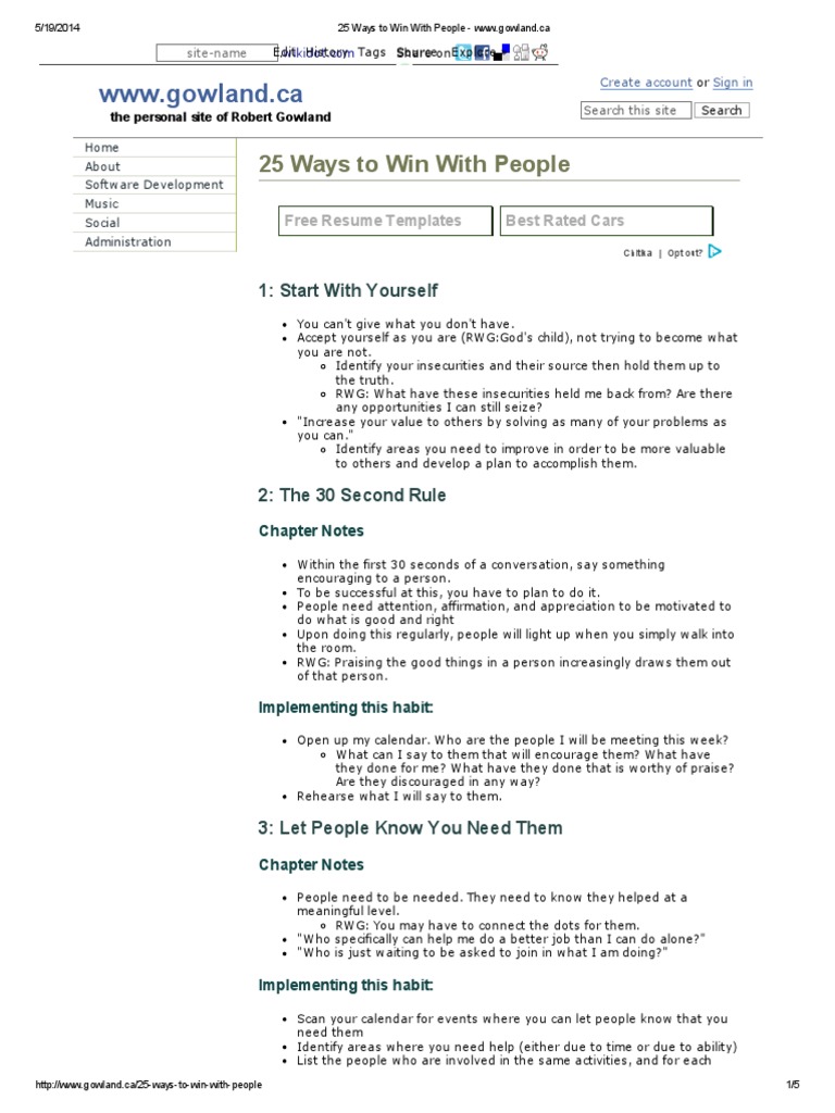 25 Ways To Win With People - WWW - Gowland | PDF | Psychological Concepts