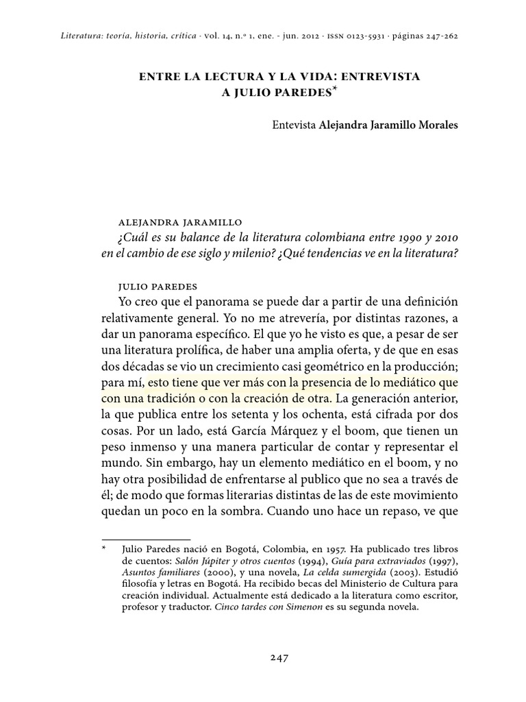 Panorama de La Literatura Colombiana Julio Paredes | PDF ...