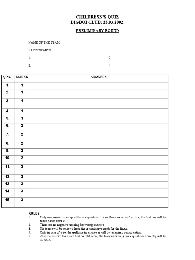 Children's Quiz Rules and Format | PDF