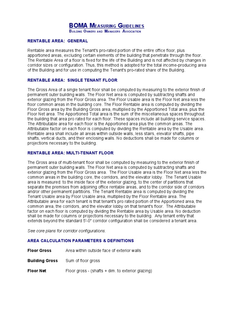 BOMA Measuring Guidelines | PDF | Elevator | Building Engineering