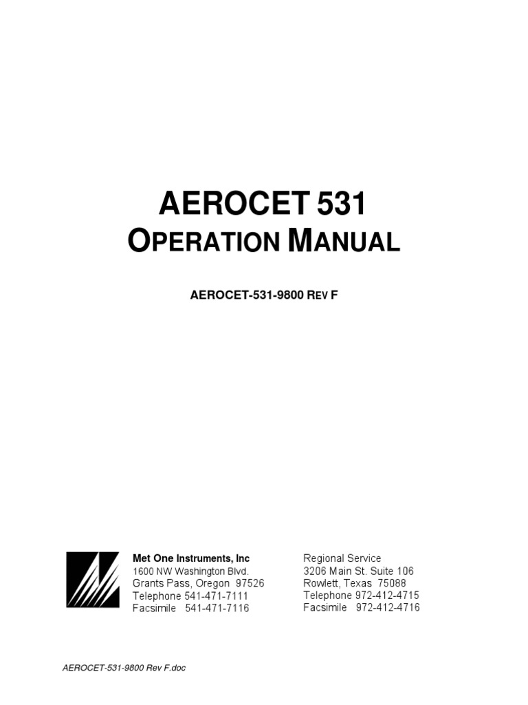 Aerocet 531 Manual | PDF | Particulates | Flow Measurement