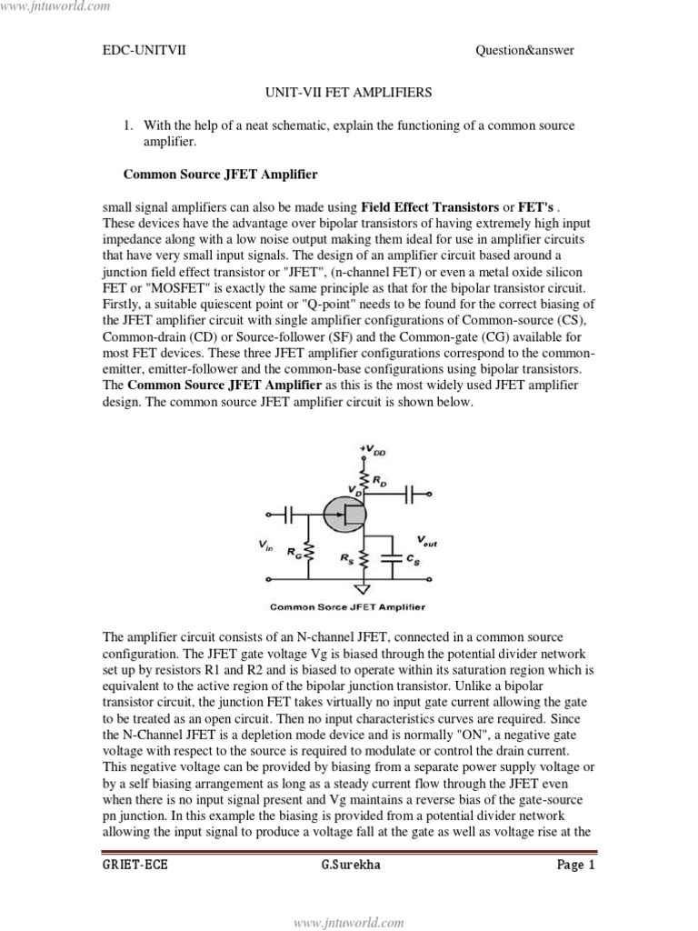 Common Source JFET Amplifier | PDF | Field Effect Transistor | Amplifier