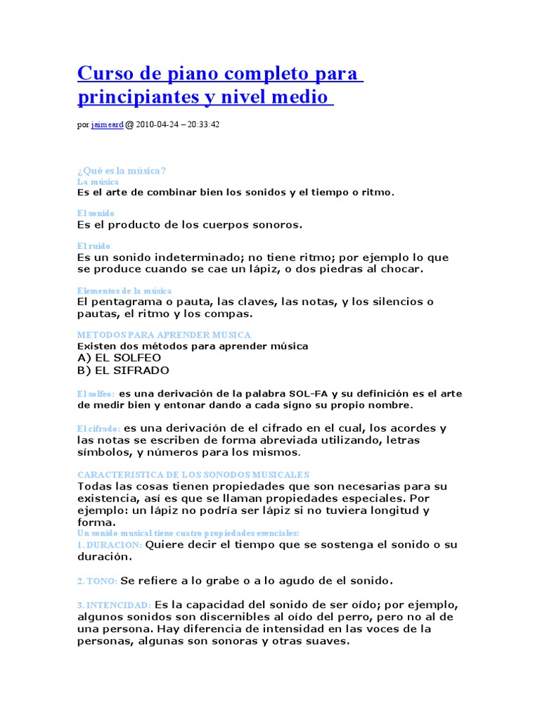 Curso de Piano Completo para Principiantes y Nivel Medio | PDF | Escala ...