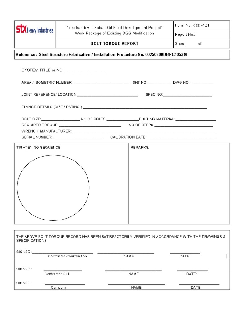 QIR 121 Bolts Torque Report | PDF | Mechanical Engineering ...