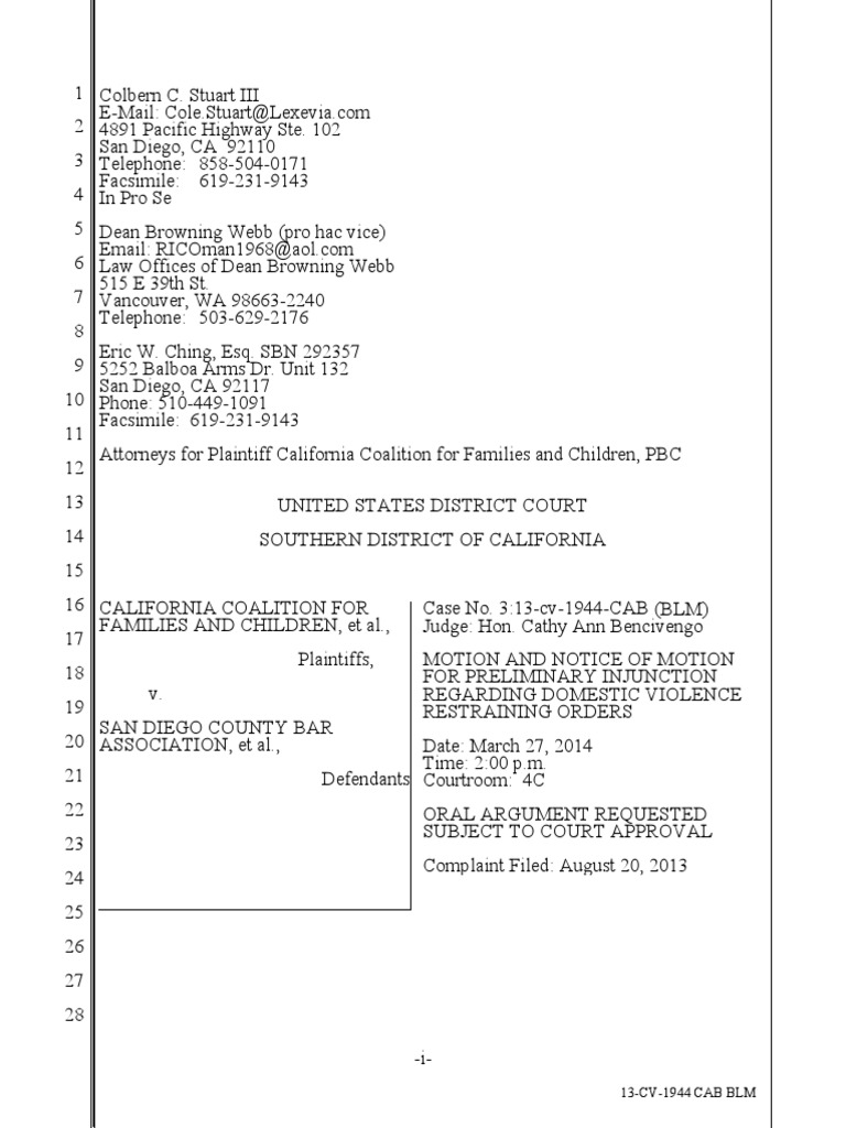 102-Main Notice and Motion For Preliminary Injunction | PDF | Restraining Order | Injunction